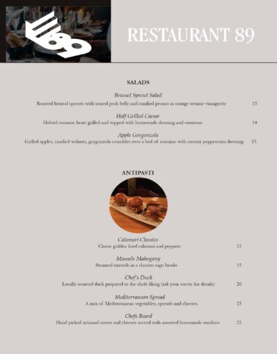 Dinner Menu - Restaurant 89
